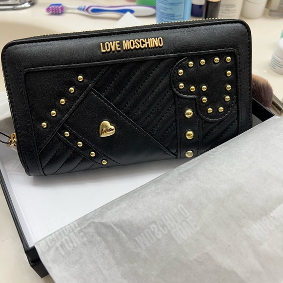 Love Moschino | Bags | Nwt Quilted Love Moschino Zip Around Studded ...